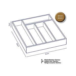 Kela Kalma 12013 Cutlery Tray, Drawer Divider with 8 Compartments, Removable, 35 x 43 x 6.5 cm, Bamboo, Bamboo, Bamboo, 5 Fächer