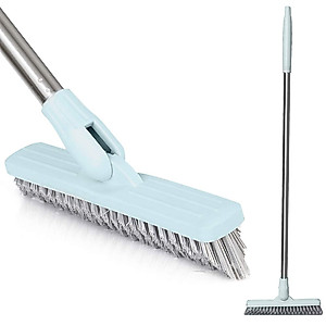 Affogato Floor Scrub Brush Bathroom Long Handle Bathtub Push Broom Shower Tile Grout Scrubber Rotatable Indoor Kitchen Scrubbing Cleaning Brush for Hard to Reach Areas - Light Blue