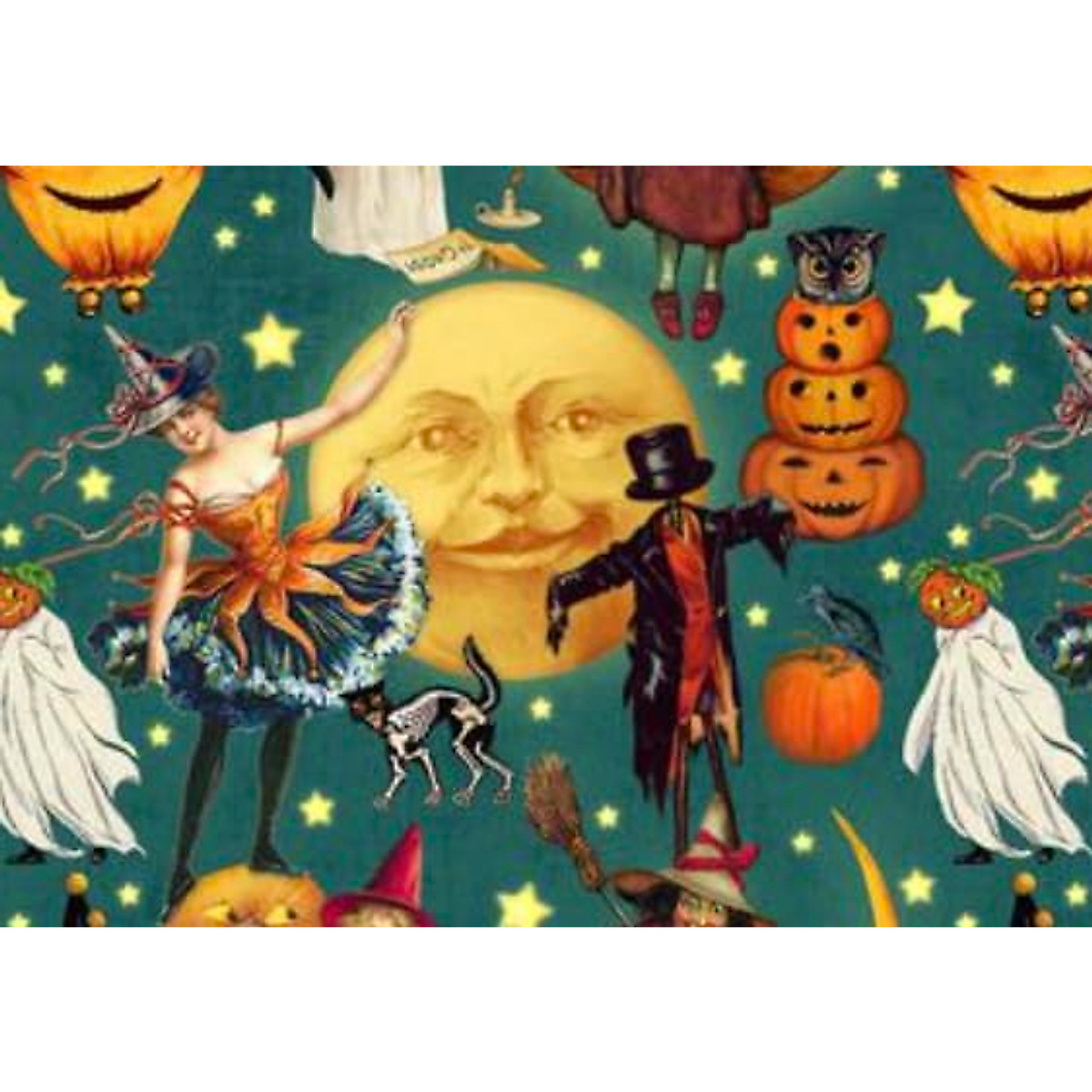 Vintage Halloween Witch Moons Pumpkins and Moons Cotton Precut Fabric by The Yard