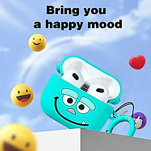 Mulafnxal for Airpods 3 3rd Generation Case Cute 3D Lovely Unique Cartoon for Airpod 3 Silicone Cover Fun Funny Cool Design Cases for Boys Girls Kids Teen for Air pods 3 (2021) (Blue Monster)