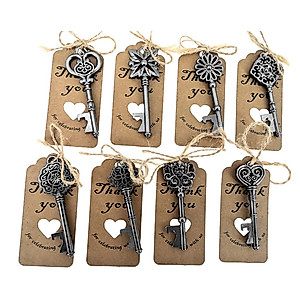 80pcs Skeleton Key Bottle Opener Wedding Party Favor Souvenir Gift with Escort Tag and Jute Rope(Gun Black Tone,8 styles)