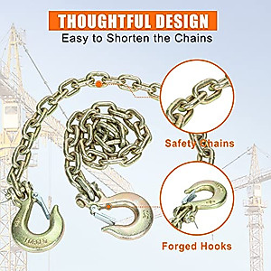 Aikosin 2Pcs Tow Trailer 3/8" x 35" G70 Safety Chains Heavy Duty w/3/8 Forged Safety Hook