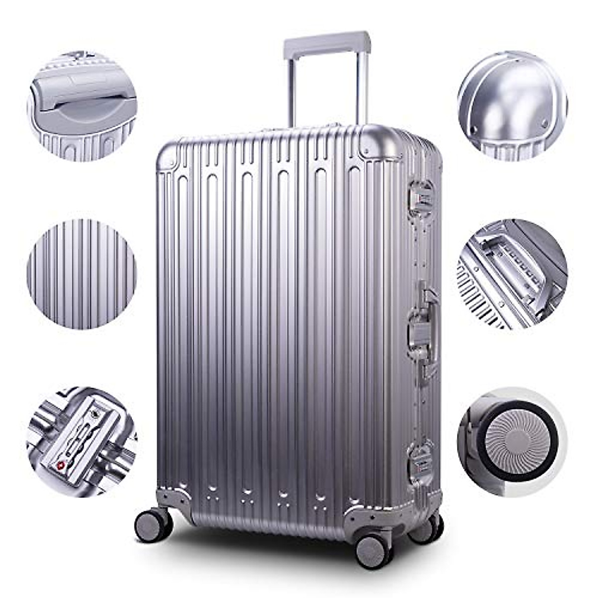 TRAVELKING All Aluminum Luggage Carry On Spinner Hard Shell Suitcase Lightweight Metal Suitcases 20“ & 28 Inch Luggage Set