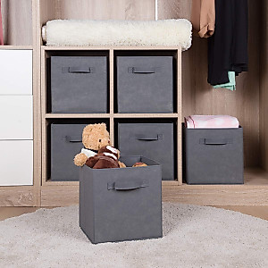 MAX Houser Storage Bins Cubes Baskets Containers with Dual Handles for Home Closet Bedroom Drawers Organizers,Foldable,10.5x10.5x11 Inches,Set of 6