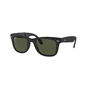 Ray-Ban RB4105 Folding Wayfarer Square Sunglasses, Matte Black/G-15 Green, 54 mm