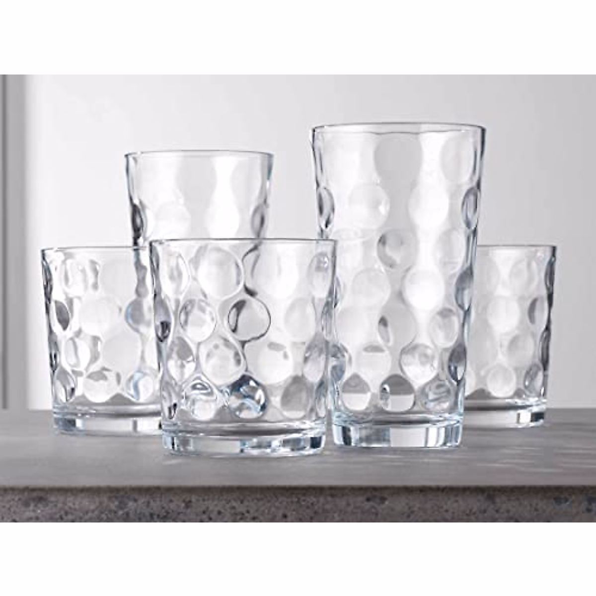 Home Essentials & Beyond Drinking Glasses Set Of 16 8 Highball Glasses (17 oz.), 8 Rocks Whiskey Glass cups (13 oz.), Inner Circular Lensed Glass Cups for Water, Juice and Cocktails.