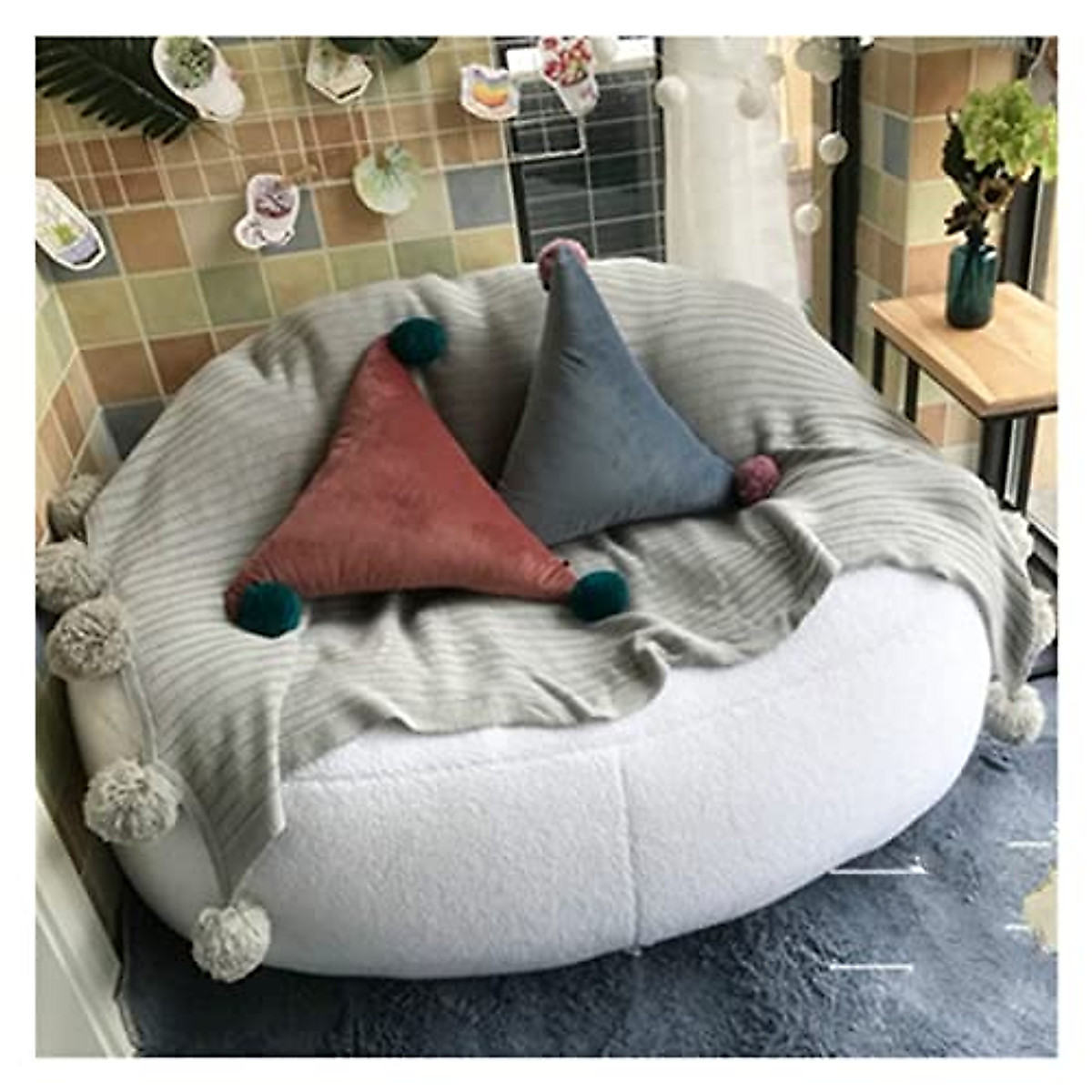 BORRGTU Bean Bag Chair,No Filling Living Room Furniture Big Round Soft Fluffy(it was only a Cover, not Full Bag) Faux Fur BeanBag Lazy Sofa Bed Cover Giant White 80x135cm