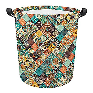 Vintage Marble Mexican Ceramic Oxford Cloth Laundry Basket with Handles Storage Basket for Toy Organizer Kids Room Nursery Hamper Bathroom