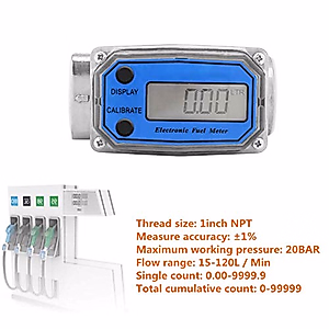 1″ Digital Turbine Flow Meter, Gas Oil Fuel Flowmeter, Pump Flow Meter Diesel Fuel Diesel Kerosene Line Pipe Counter for Chemicals Water etc(Blue)