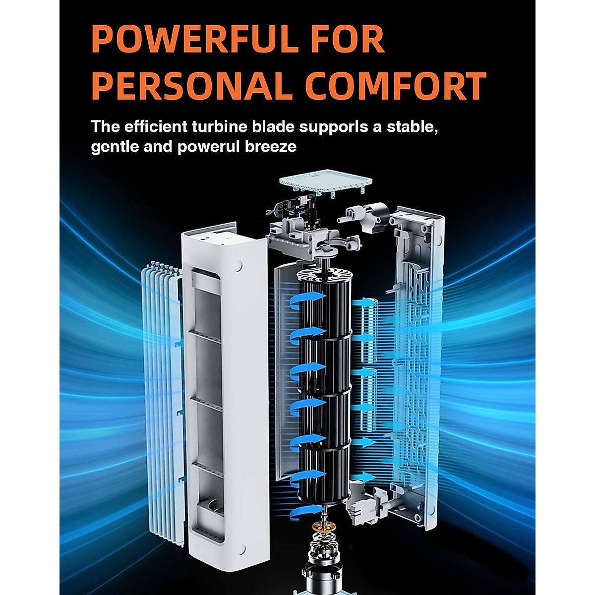 FrSara 12" Oscillating Small Tower Fan - Bladeless Desk Fan with Remote Control, 3000mHA USB C Small Office Fan with 3-Speed, Strong Wind Ultra Quiet Fan for Office, Bedroom, Home, Desktop, White