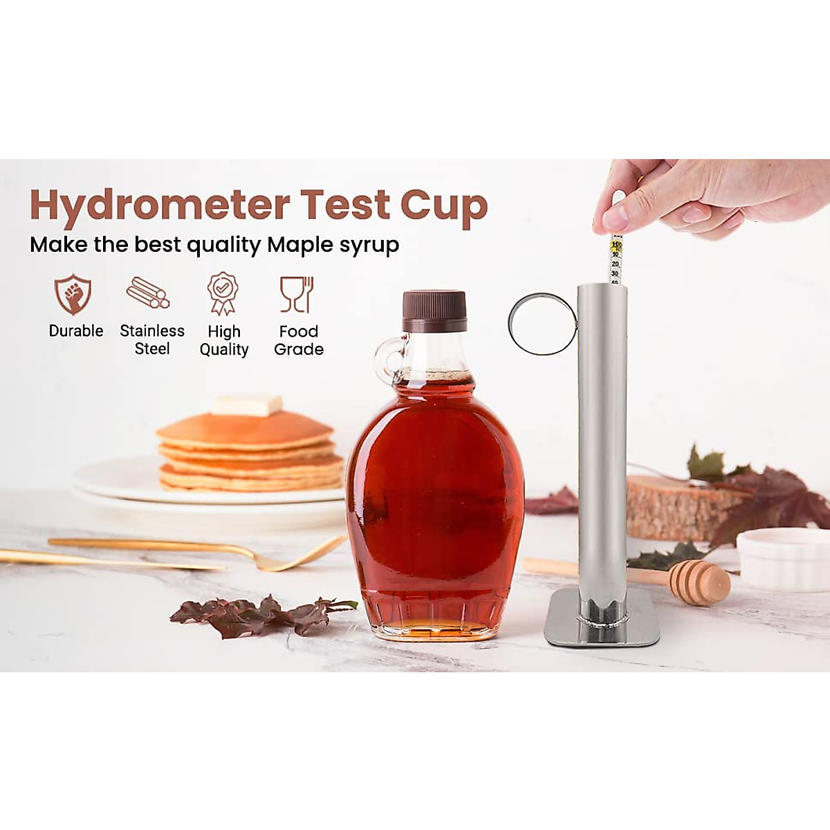 Tap My Trees Maple Syrup Hydrometer - Tap My Trees Sap Hydrometer Test Cup Kit -Maple Sugaring Equipment - Stainless Steel Hydrometer Test Jar - Maple Sugaring Starter Kit - Maple Syrup Taps