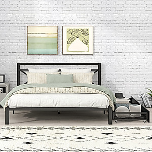 Bellemave Queen Bed Frame with 2 Storage Drawers, Queen Size Metal Platform Bed with Headboard, Noise-Free, No Box Spring Needed, Black, Black With Drawers