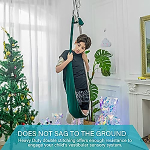 Sensory Swing for Kids Indoor Outdoor, Therapy Autism Joy Ceiling Swing Holds Up to 310 Lbs with Dual Color Blocks Kids Hammock Chair (Green + Gray)