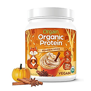 Orgain Organic Vegan Protein Powder, Pumpkin Spice - 21g of Plant Based Protein, Non Dairy, Gluten Free, 1g of Sugar, Soy Free, Kosher, Non-GMO, 1.02 Lb (Packaging May Vary)