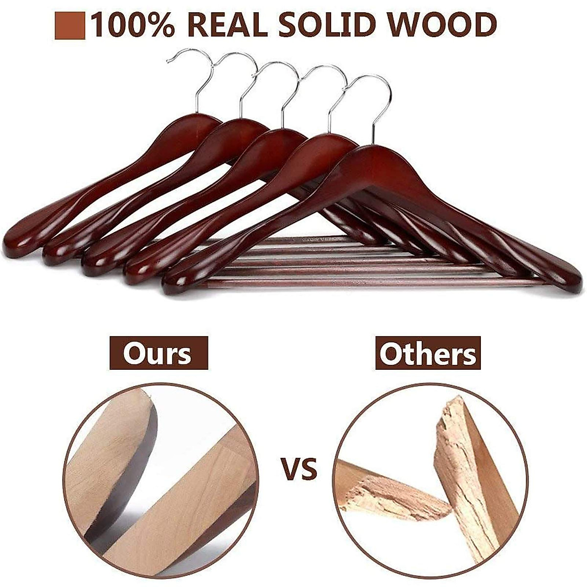 JS HANGER Wooden Extra-Wide Shoulder Suit Hangers for Coat and Pants, Walnut Finish, 6-Pack