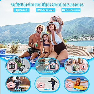 OZMI Kids Waterproof Selfie Camera for Girls, Christmas Birthday Gift for Girls 3 4 5 6 7 8 9 Years Old, Toddler Underwater Sports Camera HD Children Digital Camera 2 Inch Screen with 32GB Card, Pink