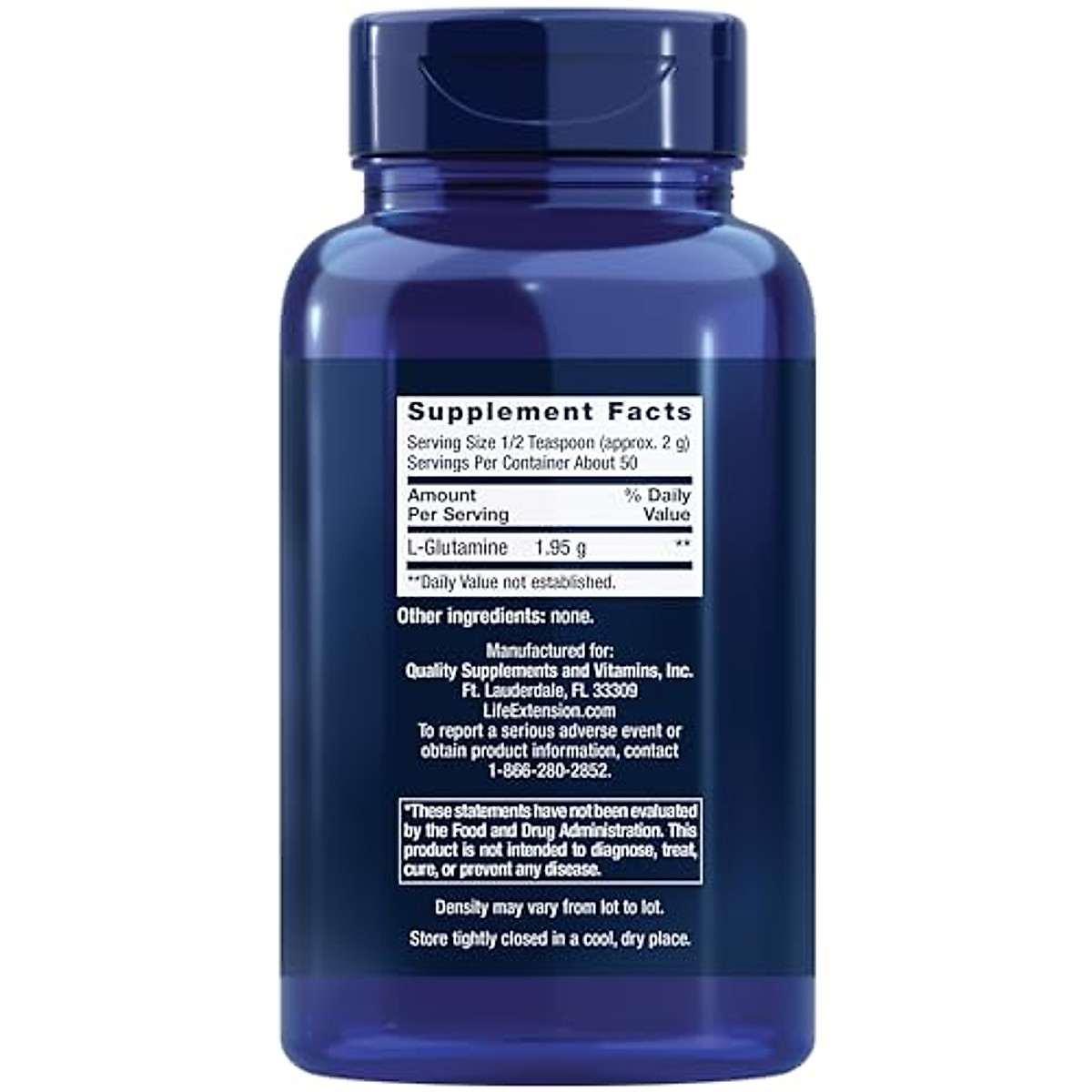 Life Extension L-Glutamine Powder, amino acid, supports muscle health and immune health, gluten-free, non-GMO, vegetarian, 100 grams