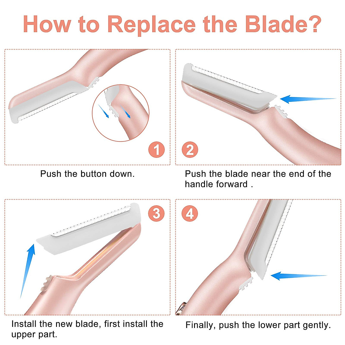 Mefor Eyebrow Razor,Eyebrow Trimmer Dermaplane Razor for Women Face,Practical Women Face Shaver Facial Razor with LED Light, 6 Replacement Heads & Pre