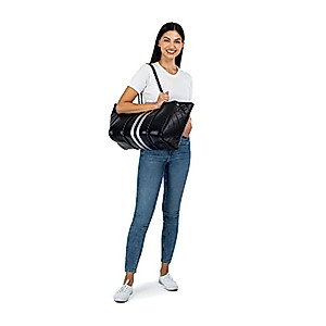 Haute Shore - Greyson Carbon Neoprene Tote Bag w/Zipper Wristlet Inside,Black Coated W/Silver & Black Stripe,One_Size