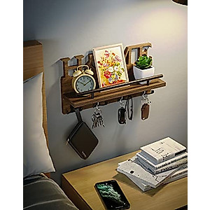SWTYMIKI Key Holder for Wall with Home Decoration, Wood Mail Organizer with Double Key Hooks & Mail Holder Design, Wall Mounted Key Hanger for Entryway, Front Door, Hallway, Office, Brown