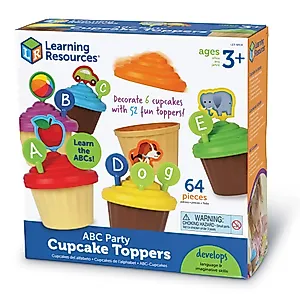 Learning Resources ABC Cupcake Party Toppers, Develops Language Skills, Early Alphabet Learning, Pretend Play Food, Vocabulary Toy, 64 pieces, Ages 3+