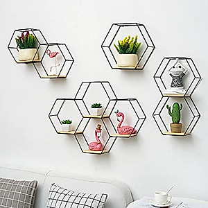 QiancArolBD Hexagonal Shelf, Wall Storage Rack, Geometric Wall Mounted Shelf, Modern Nordic Style Storage Shelf, Stylish Room Decor for Home, Living Room, Bedroom Golden S