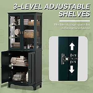 ARTPOWER 72" Freestanding Kitchen Pantry Storage Sideboard, Classical Tall Cabinet with Glass Door and Adjustable Shelves for Kitchen, Livingroom and Dining Room, Dark Teal