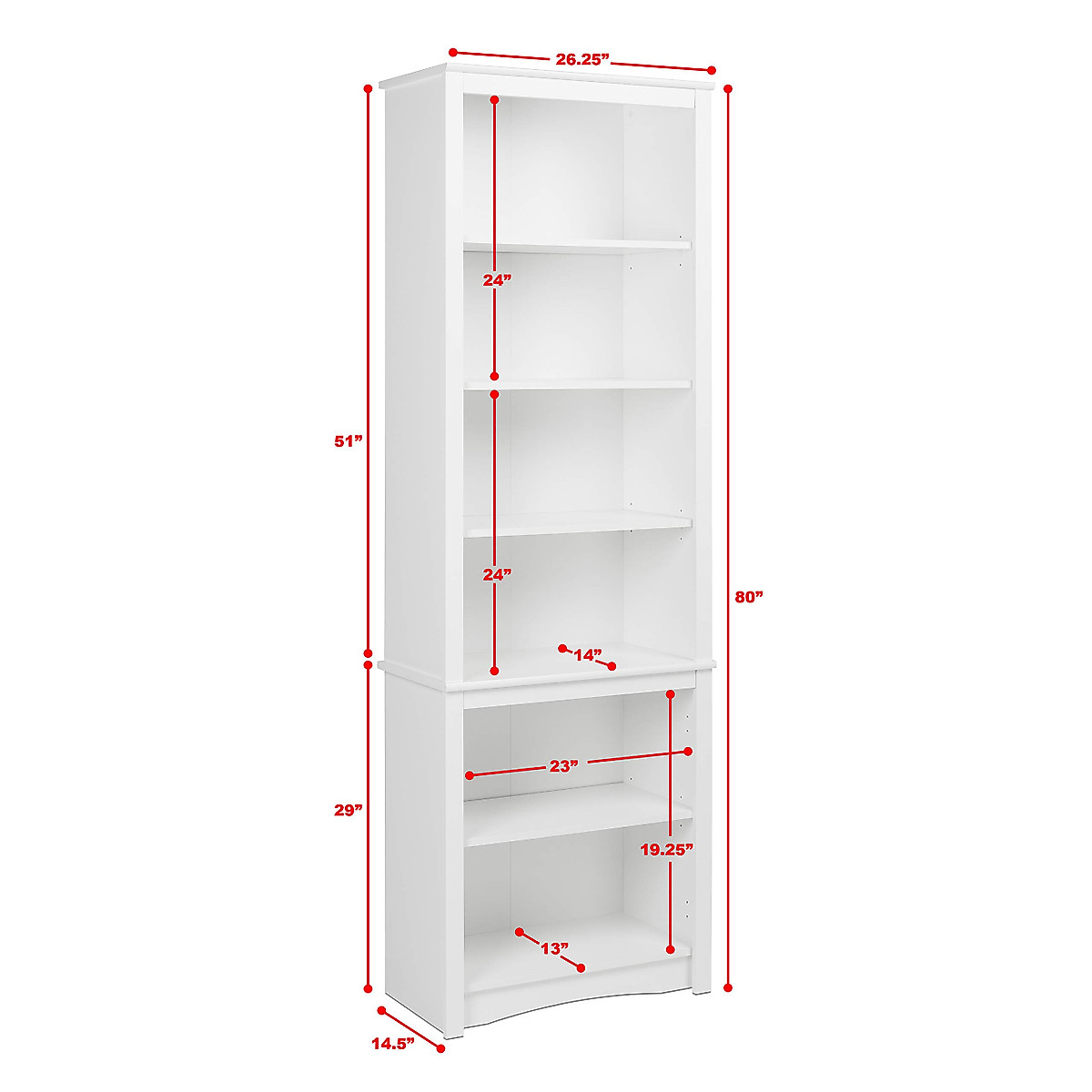 IKGH Home Office Modern 80" Tall Bookcase with Adjustable Shelves, White
