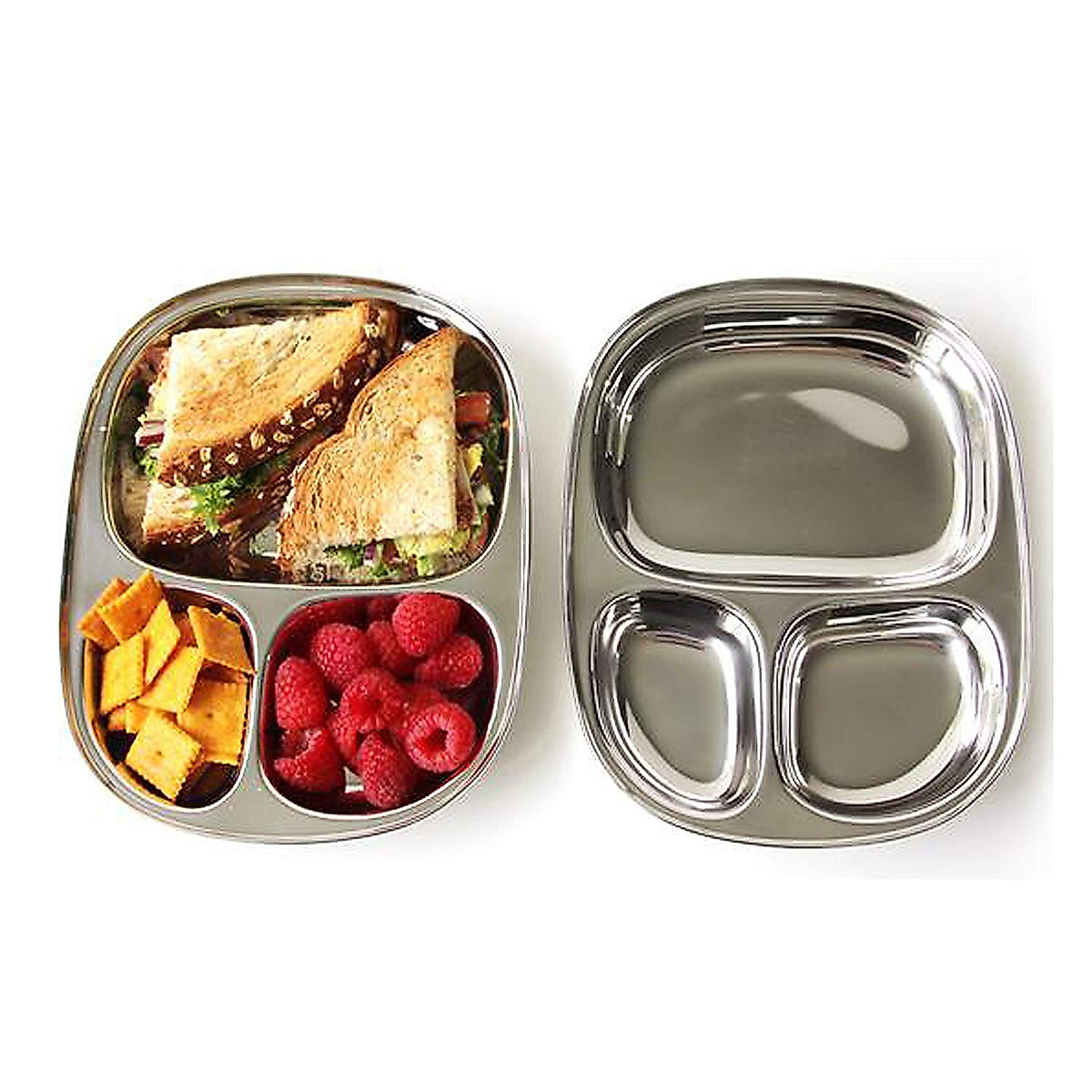 WhopperIndia Stainless Steel 3 Compartment Oval Plate, Thali, Mess Tray, Dinner Plate Set of 2