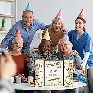 DARUNAXY Black Gold Retirement Party Decorations, Officially Retired Alternative Signature Guest Book for Men Women Happy Retirement Gifts Signing Card Board for Retirement Farewell Party Supplies