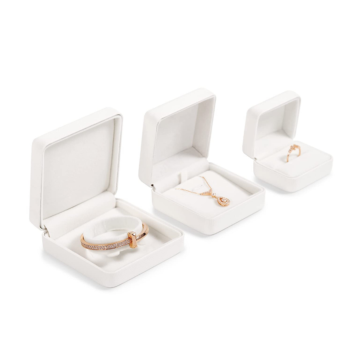 Woodten White PU Leather Bracelet Gift Box Jewelry Bracelet Bangle Packaging Case Box