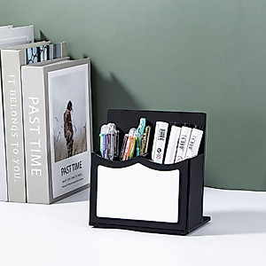 Yeeco Remote Control Holder Black Pencil Holder Pen Holder 2 Compartments Remote Controller holder Durable Collection Organizer for Home, School, Office, 5.9x3.5x6.3inches