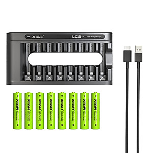 XTAR Rechargeable AAA Batteries with Charger, 1.5V AAA Lithium Rechargeable Batteries with Low Power Indication, 8-Pack 1200mWh AAA Battery & Charger (LC8+8 * 1.5V AAA with Low Voltage Indicator)