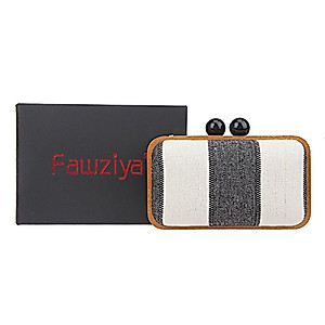 Fawziya clutch purses for women evening Burlap Kiss Lock Clutches-Black&White