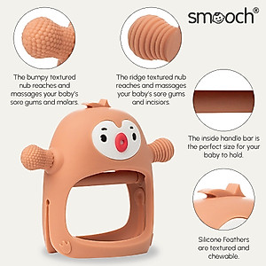 Smooch Penguin Mitten Teething Toys for Babies 0-6 Months, 12, 18 - Penguin Teethers for Babies are Easy to Hold, Silicone Baby Teether Toys - Provides Teething Pain Relief (Mint & Coral)