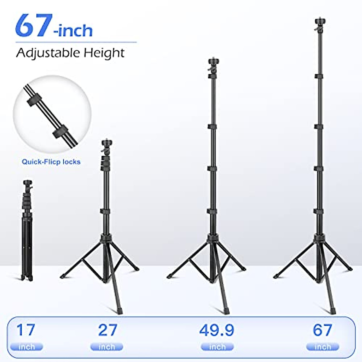 Sensyne 67" Phone Tripod & Selfie Stick, Extendable Cell Phone Tripod Stand with Wireless Remote and Phone Holder, Compatible with iPhone Android Phone, Camera