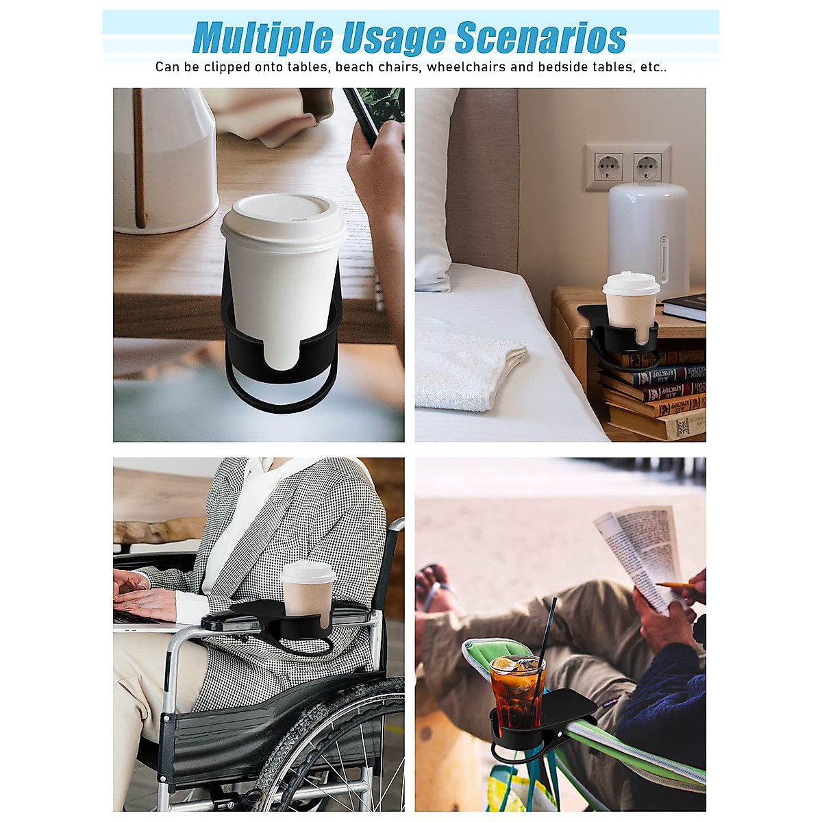 Kalolary Drinking Cup Holder Clip- Chair and Table Bottle Cup Stand The DIY Glass Clamp Storage Saucer Clip Water Coffee Mug Holder Saucer Clip Design for Home & Office, Black