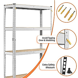 Topeakmart 2 PCS 5-Tier Utility Shelves, Metal Storage Shelves Garage Shelving Unit Adjustable Garage Storage Shelves Storage Racks Heavy Duty Shed Shelving- Silver, 35.5 x 12 x 71 Inch
