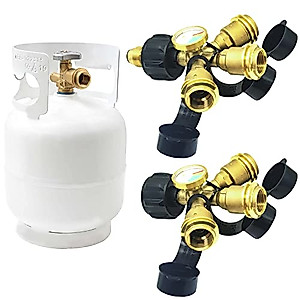 NQN Upgraded 3 Way Propane Splitter QCC/POL with Gauge and Shut-Off Valve, Propane Tank 3 Y Splitter Adapter, Propane LP Tank Fuel Tee Gauge Adapter Fitting 3 Way Propane Gas Splitter for Propane Tank