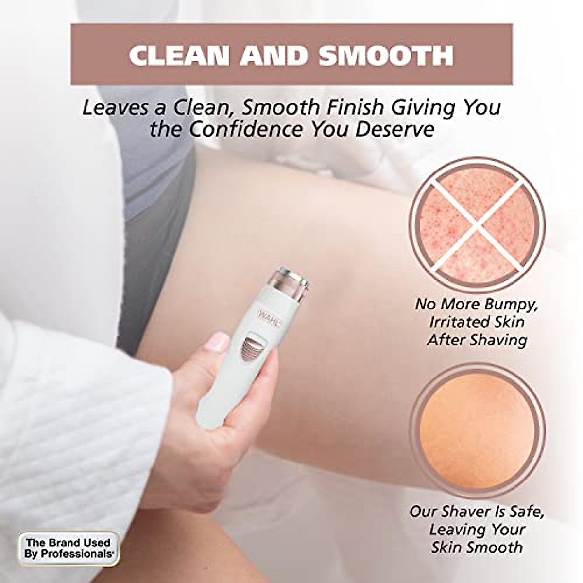 Wahl Clean & Smooth Ladies Rechargeable Facial Hair & Peach Fuzz Electric Shaver for Women – Compact Size for Travel - Model 9865-2801V