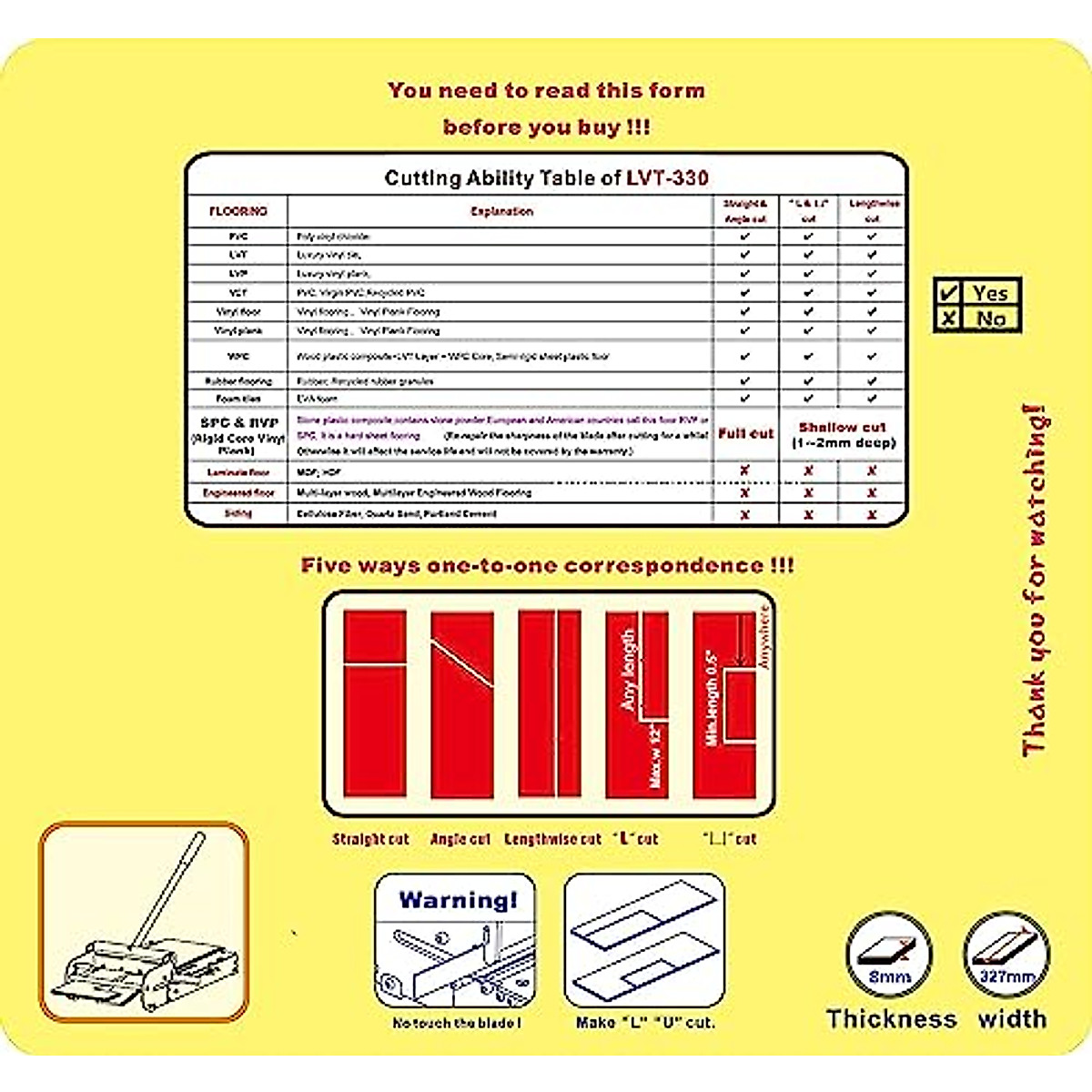 MantisTol 13" Pro Vinyl floor cutter LVT-330BC for LVP, WPC, LVT, SPC, VCT, PVC and Rigid Core Vinyl Plank; Eighth upgrade;Great value & Best buy!