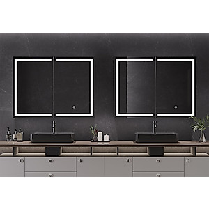 DICTAC Lighted Medicine Cabinet with Mirror and Storage Bathroom Wall Cabinet with Mirror and Outlets 31.5''x23.6'' Wall Mounted Mirror Medicine Cabinets with Led Lights and Adjustable Shelves,White