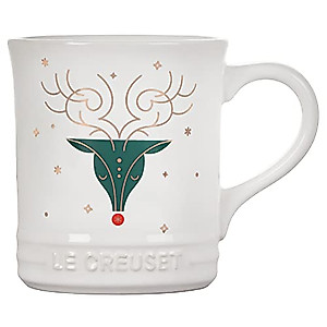 Le Creuset Stoneware Noel Collection Reindeer Face Mug, White w/Applique, 14 oz.