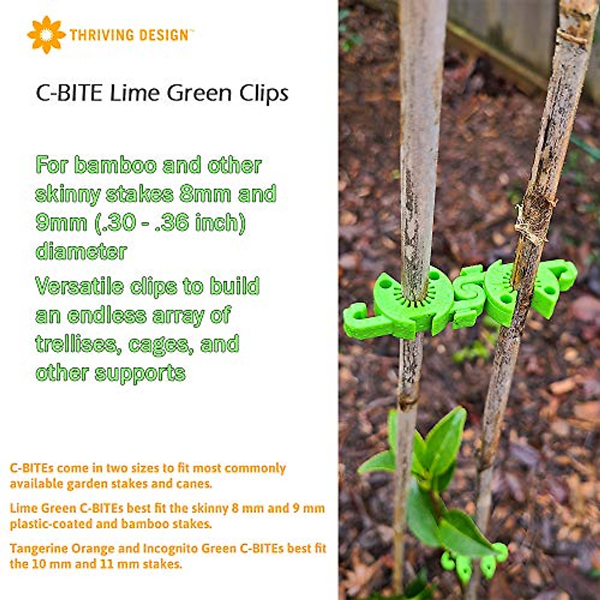C-BITE Garden Clips Customizable, Reusable, and Strong Connections to Metal or Bamboo Stakes. Create Custom Support Solutions Clips Build Sturdy Tomato Cages, Climbing Vine Trellis (Lime)