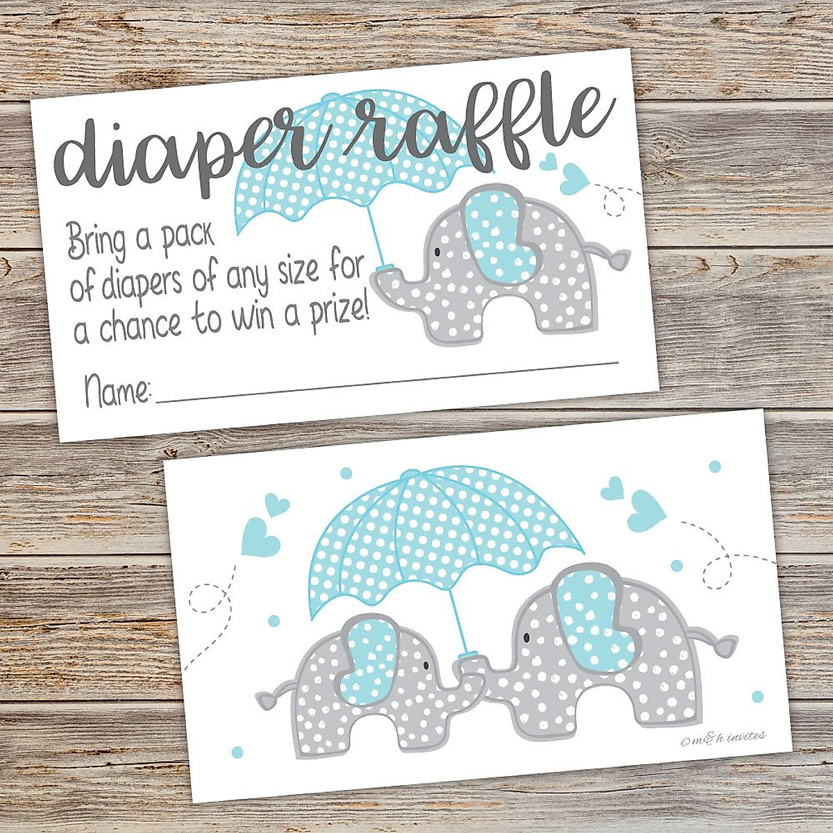 Blue Elephant Diaper Raffle Tickets (50 Count) - Boy Baby Shower Game