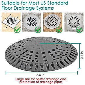 AWzzz Shower Hair Drain Catcher, 2 Pack 5.5in Shower Hair Catcher Large Premium Silicone Drain Protector Strainer, Shower Drain Cover for Shower Room, Floor Drain, Bathroom Sink, Dark Grey