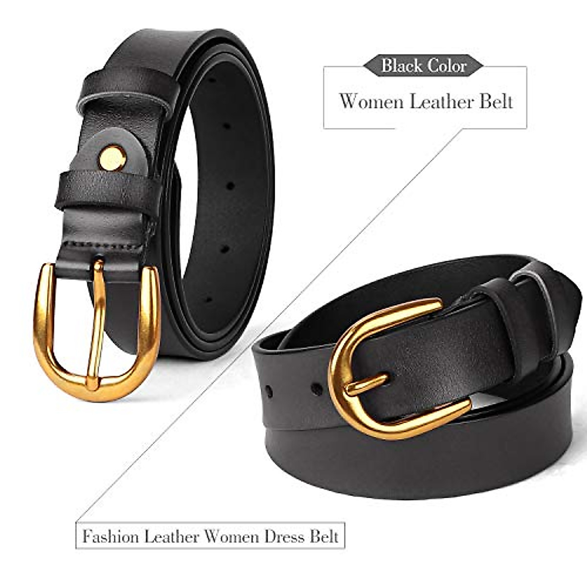 WHIPPY Women Casual Genuine Leather Belt for Jeans, Wide Ladies Waist Belt with Golden Buckle 1.26 Inches Width Strap (Suit Pant Size 29-34 Inches, Black)