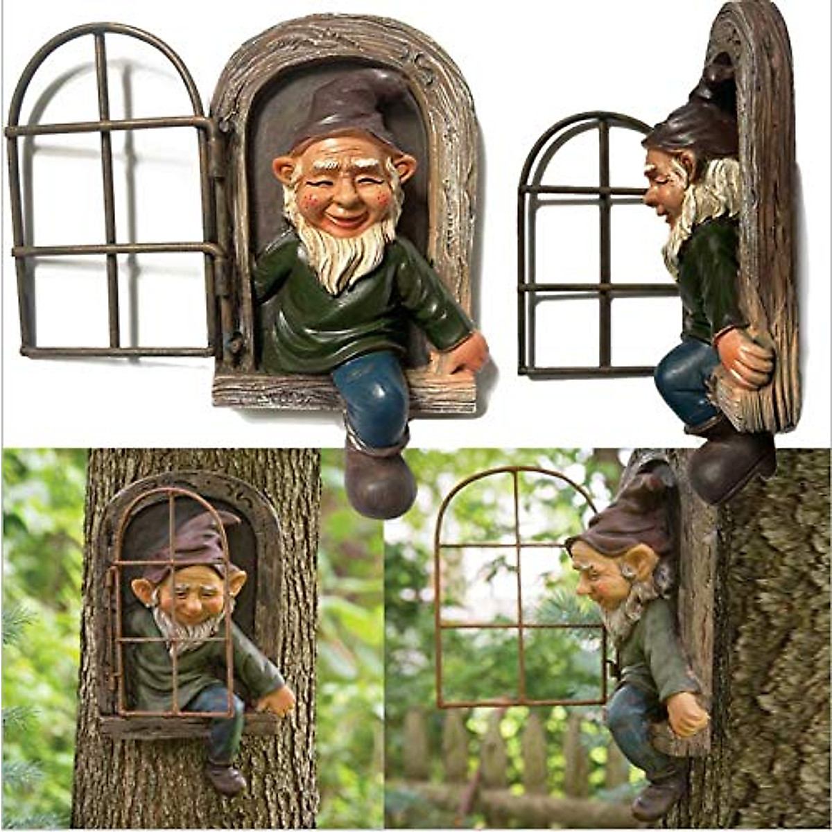 Garden Gnome Statue, Elf Out The Door Tree Hugger, Funny Garden Tree Decoration, Patio Yard Lawn Porch Decoration (Green)
