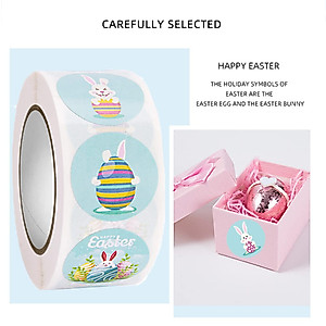 Happy Easter Stickers 500Pcs 1.0 Inch Easter Label Stickers with 8 Style Happy Easter Egg Bunny Rabbit Design Self-Adhesive Seal Sticker Roll for Envelope Gift Box Cards Easter Party Decorations