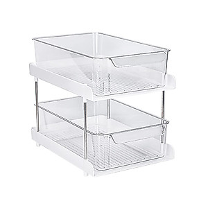 Xicennego Stackable 2-Tier Sliding Storage Drawer, Kitchen Spice Storage Rack, Cosmetic Storage,Under Sink Cabinet Organizer, For Kitchen, Bathroom, Bedroom, Cabinets